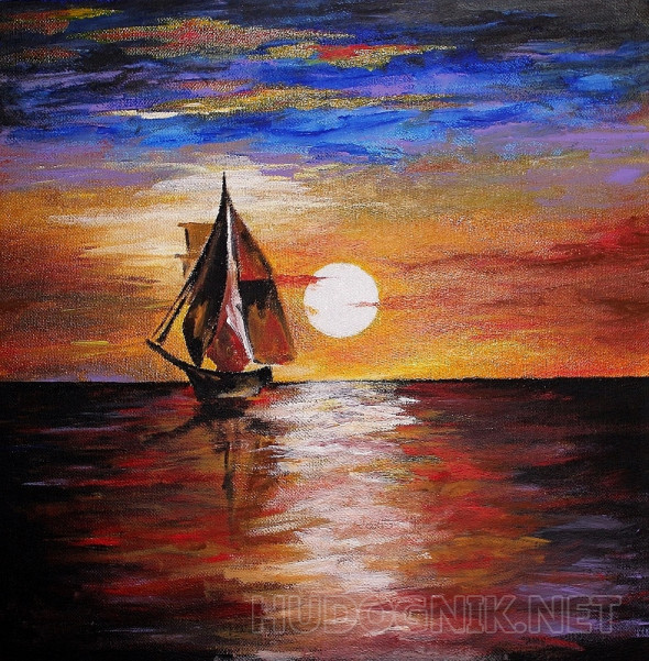 Картина яхта ночью. Размеры: 35x35, Год: 2016, Цена: 3000 рублей ...
