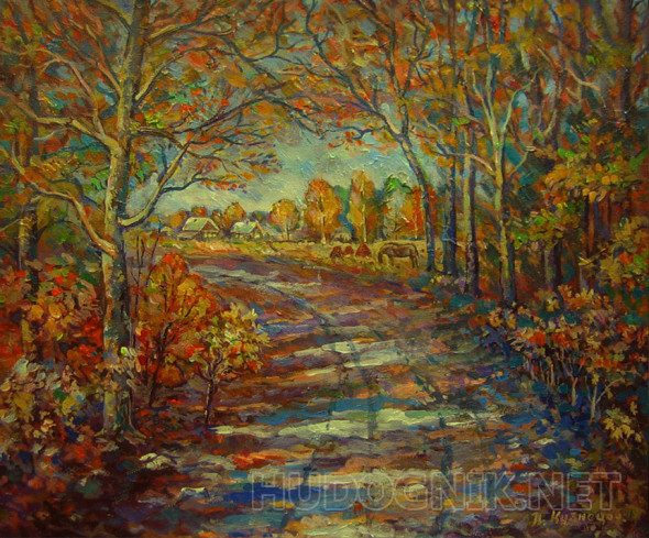 Картина осенняя дорога. Размеры: 60x50, Год: 2007, Цена: 9000 рублей ...