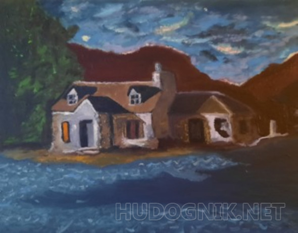 Картина Дом у реки. Размеры: 40x28, Год: 2020, Цена: 10000 рублей ...