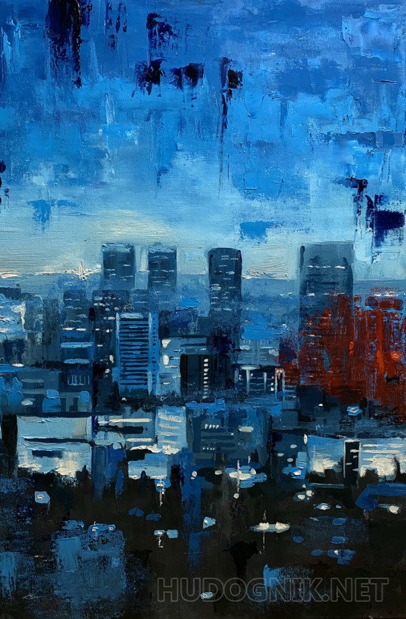 Картина Пейзаж ночного города. Размеры: 40x60, Год: 2021, Цена: 12000 ...