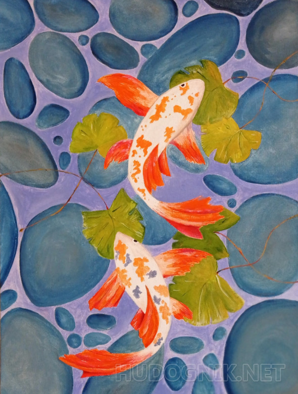 Картина Рыбки кои. Размеры: 30x40, Год: 2022, Цена: 7500 рублей ...